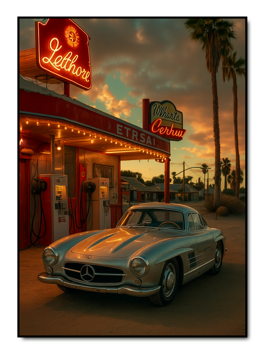 Sunset Pit Stop Poster – Personalisiertes Auto-Kunstwerk | Yooster